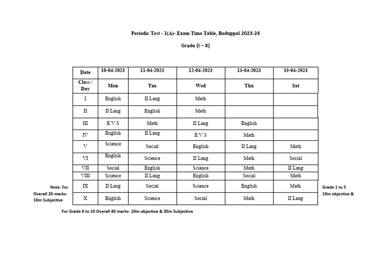 Periodic Test I Exam Time Table (23-24) - 2 | PDF