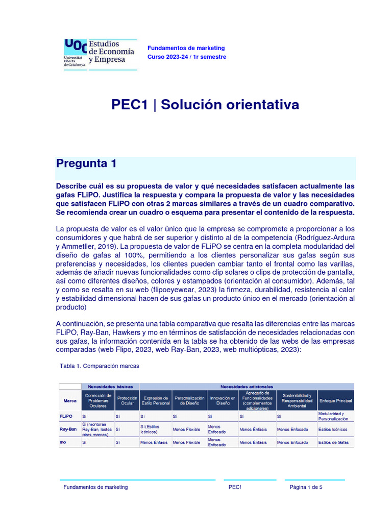 FMKT - PEC 1 - Solución | PDF