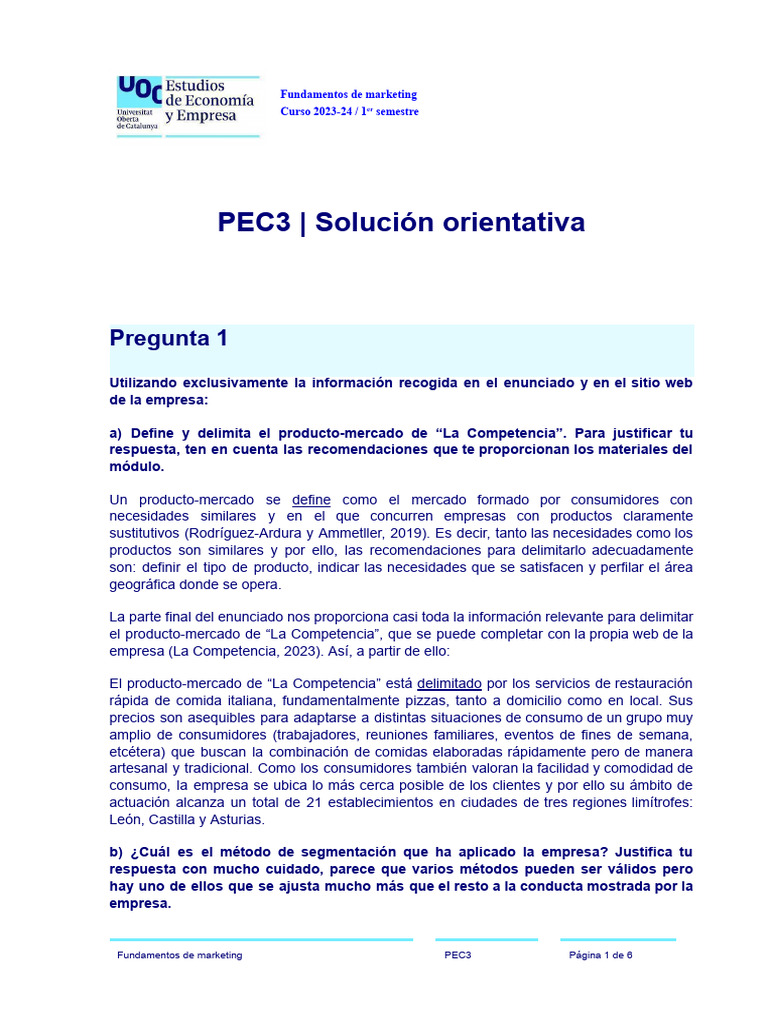 FMKT - PEC 3 - Solución | PDF | Producto (Negocio) | Marketing