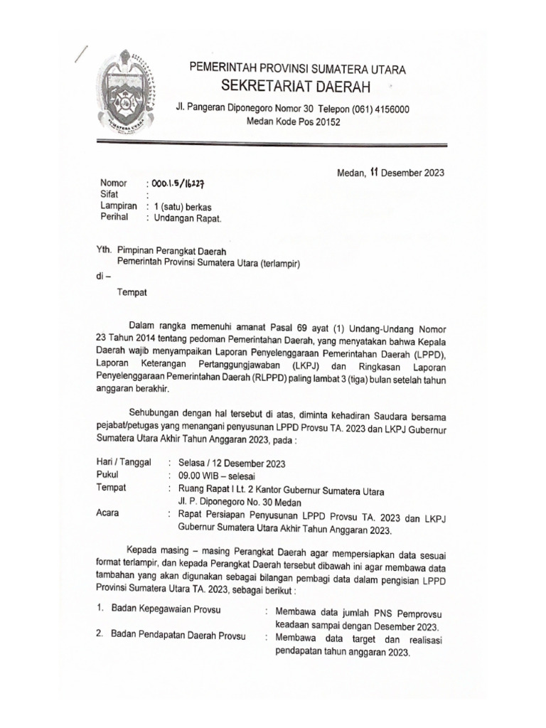 Undangan Rapat Penyampaian Laporan LPPD & LKPJ | PDF Undangan Rapat Penyampaian Laporan LPPD & LKPJ | PDF
