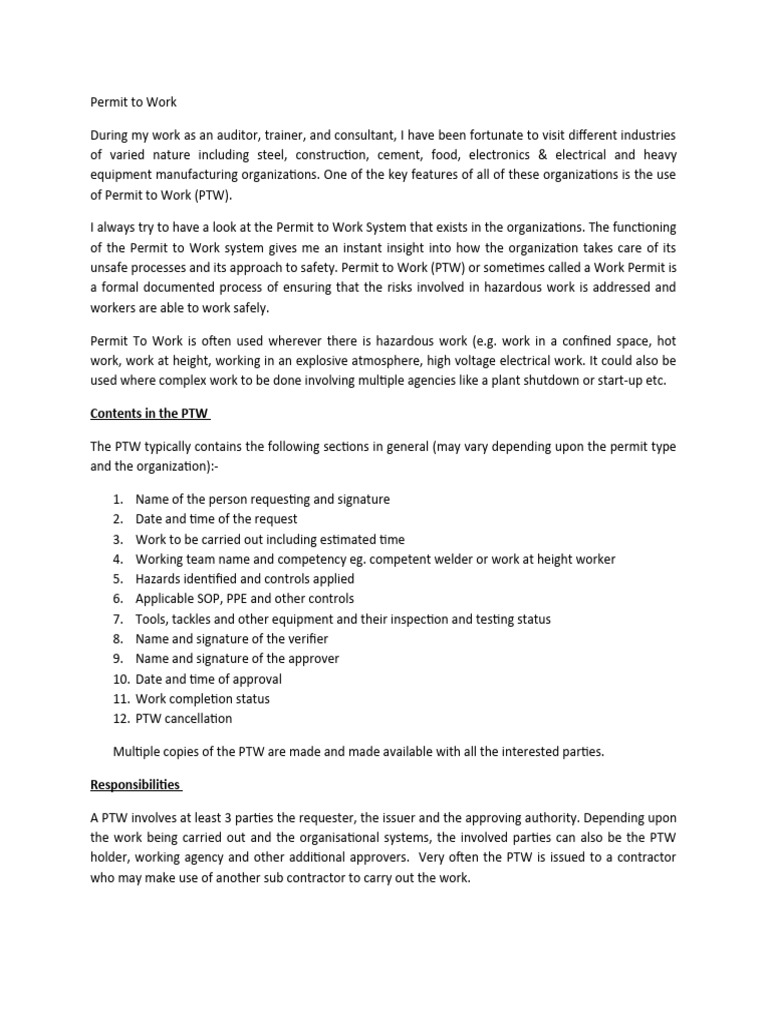 Permit To Work | PDF | Occupational Safety And Health | Personal ...