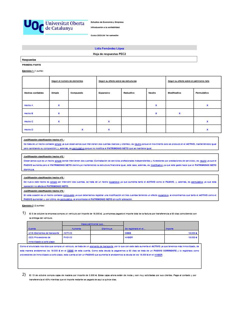 Intr. Cont. - PEC 2 - Lidia Fernández López - Ok | PDF | Contabilidad | Economía Financiera