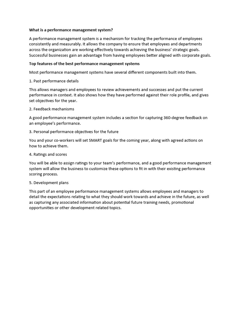Key Features of Performance Management Systems | PDF