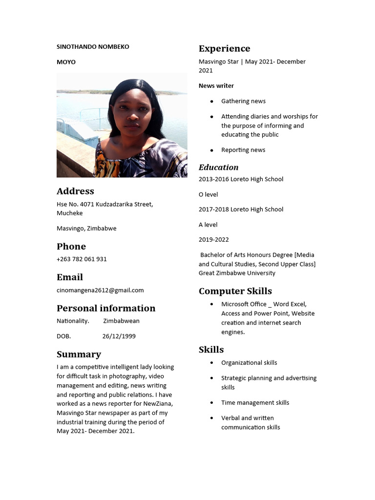.Moyo Sinothando N 1681755279000 | PDF | Mass Media | Journalism