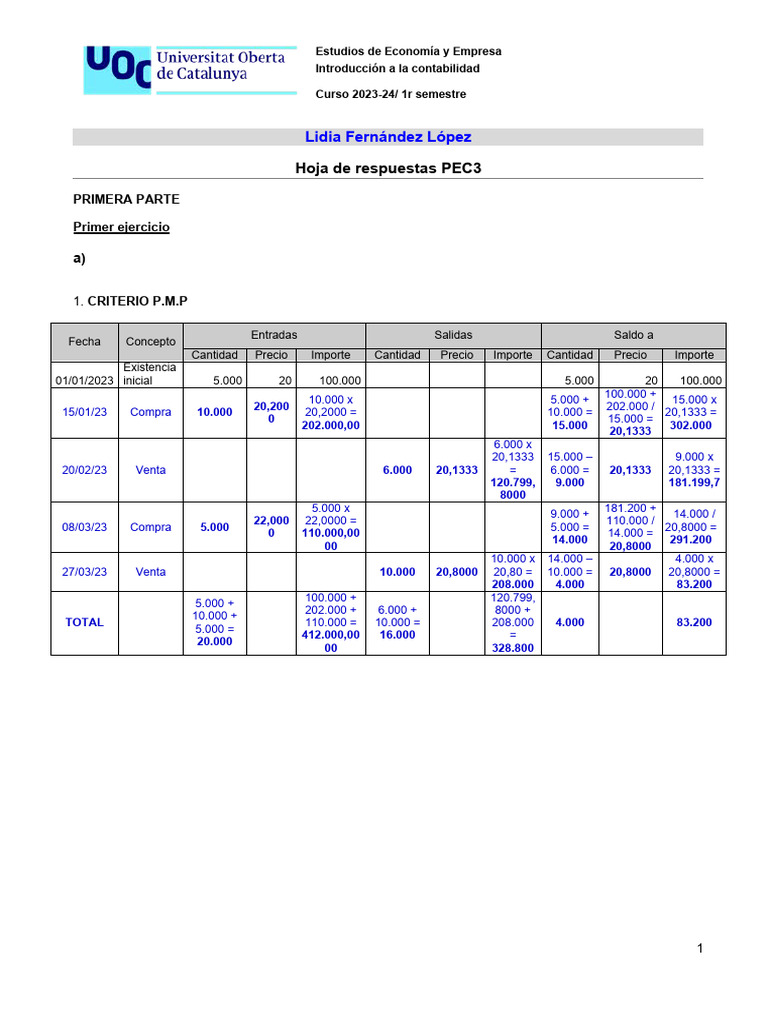 Intr. Cont. - PEC 3 - Lidia Fernández López - Ok | PDF | Bancos | Contabilidad financiera