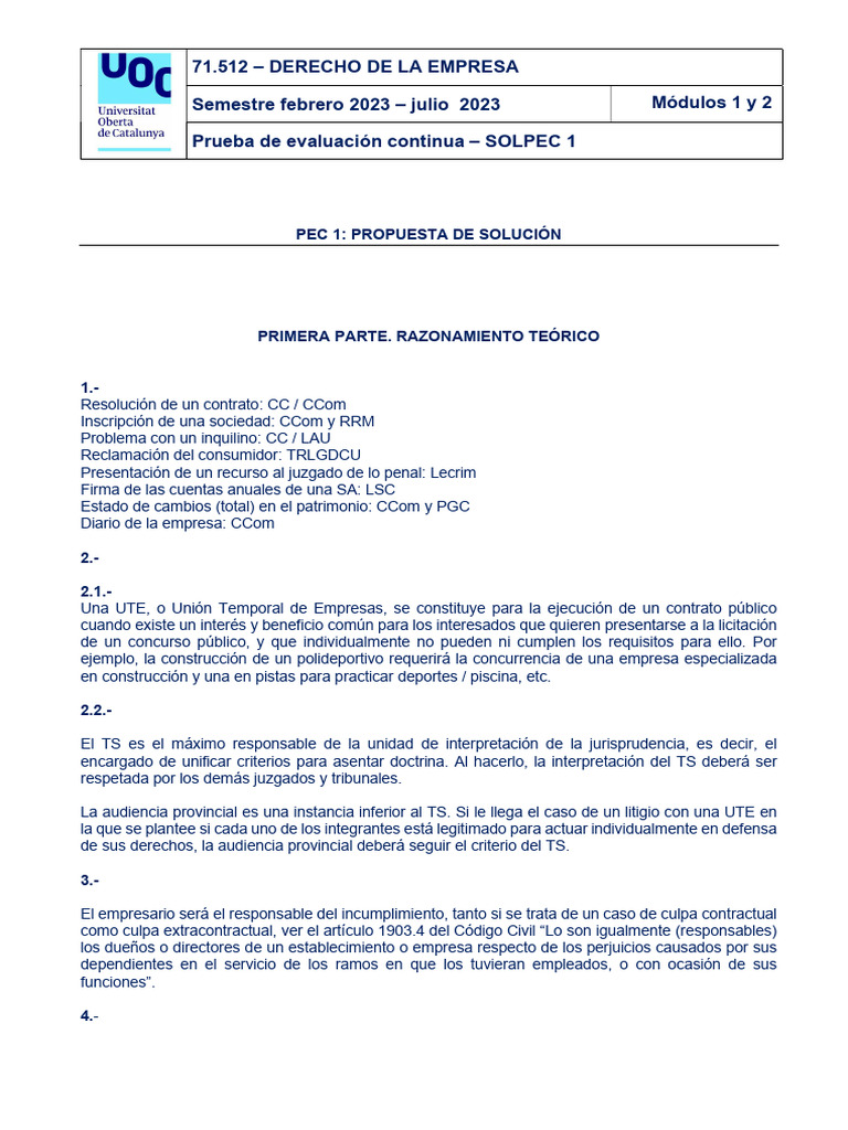 DE - PEC 1 - Solución | Descargar gratis PDF | Sociedad de responsabilidad limitada | Business