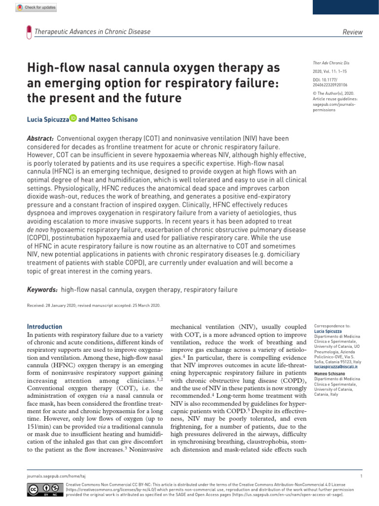 High-Flow Nasal Cannula Oxygen | PDF