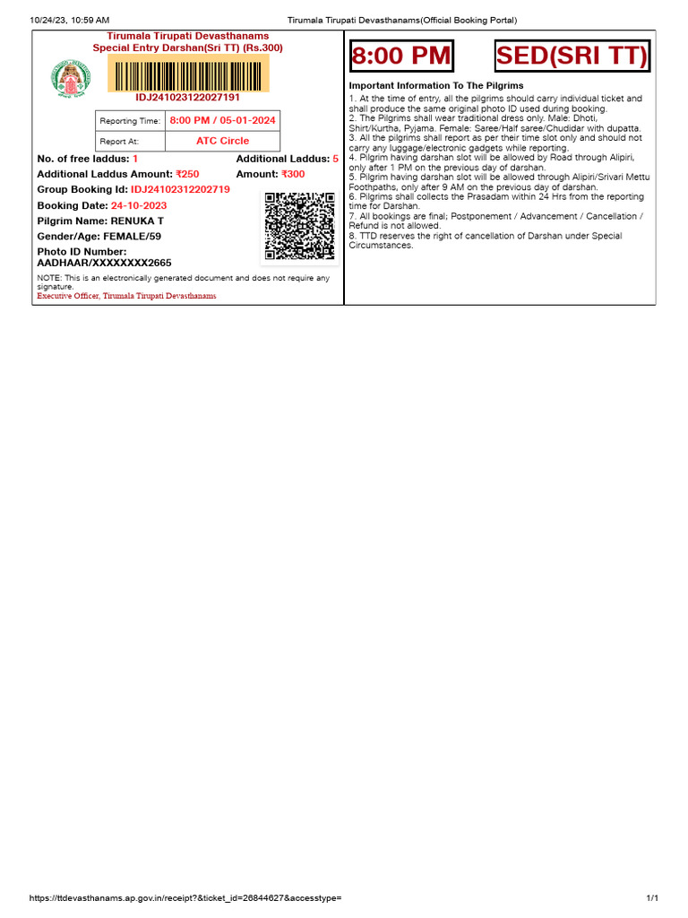 Tirumala Tirupati Devasthanams (Official Booking Portal) | PDF ...