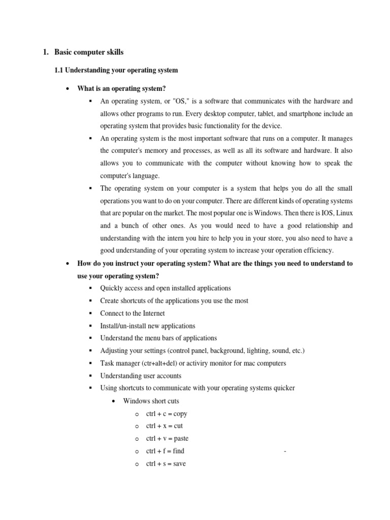 1 Basic Computer Skills Class Note Pdf Operating System Computer File