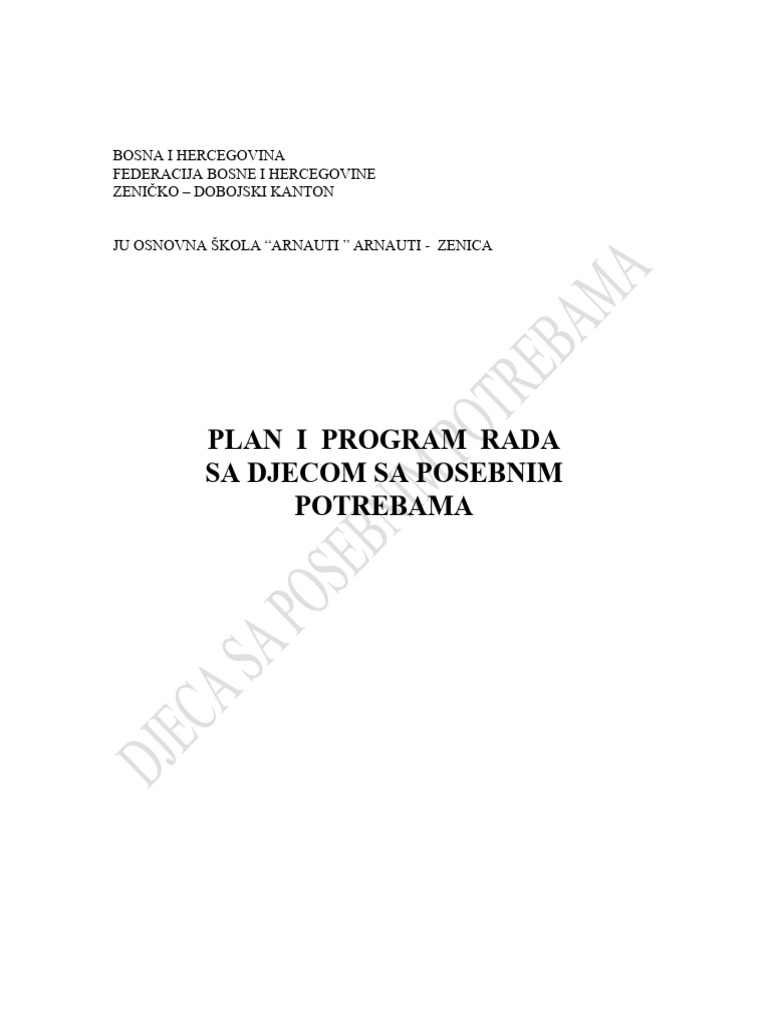 Plan I Program Rada Sadjecom Sa Posebnim Potrebama | PDF