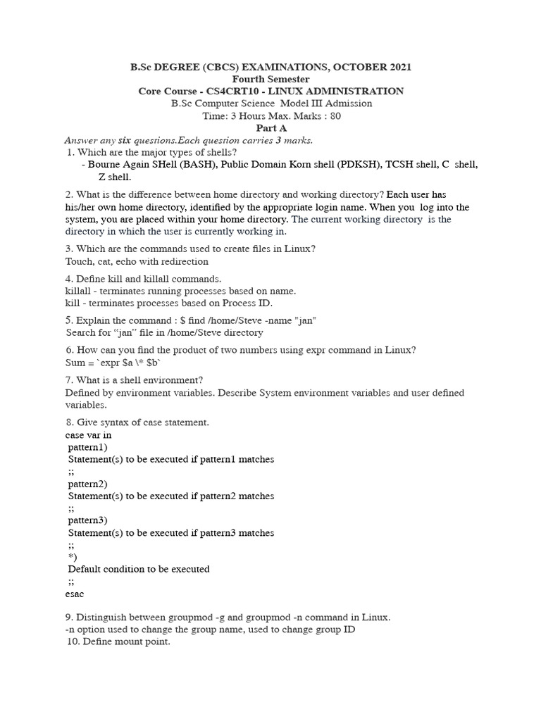 Linux Question Paper And Answers Oct 2021 Pdf File Transfer Protocol File System