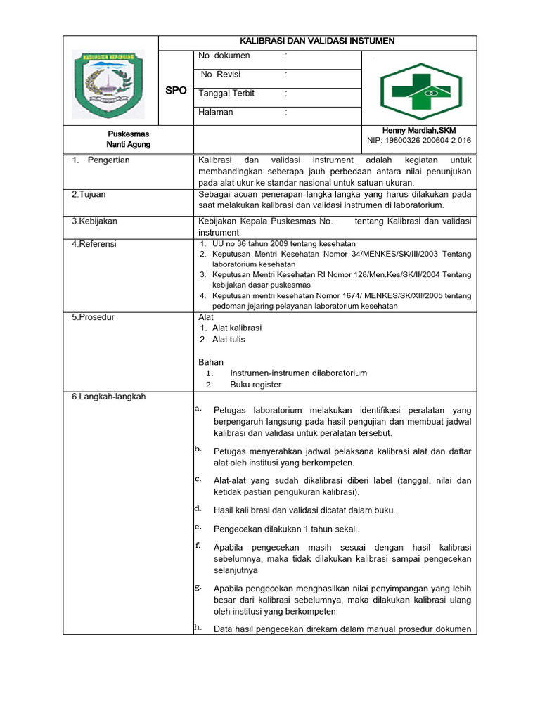 8.1.7.2. SPO KALIBRASI DAN VALIDASI INSTRUMEN Edit | PDF
