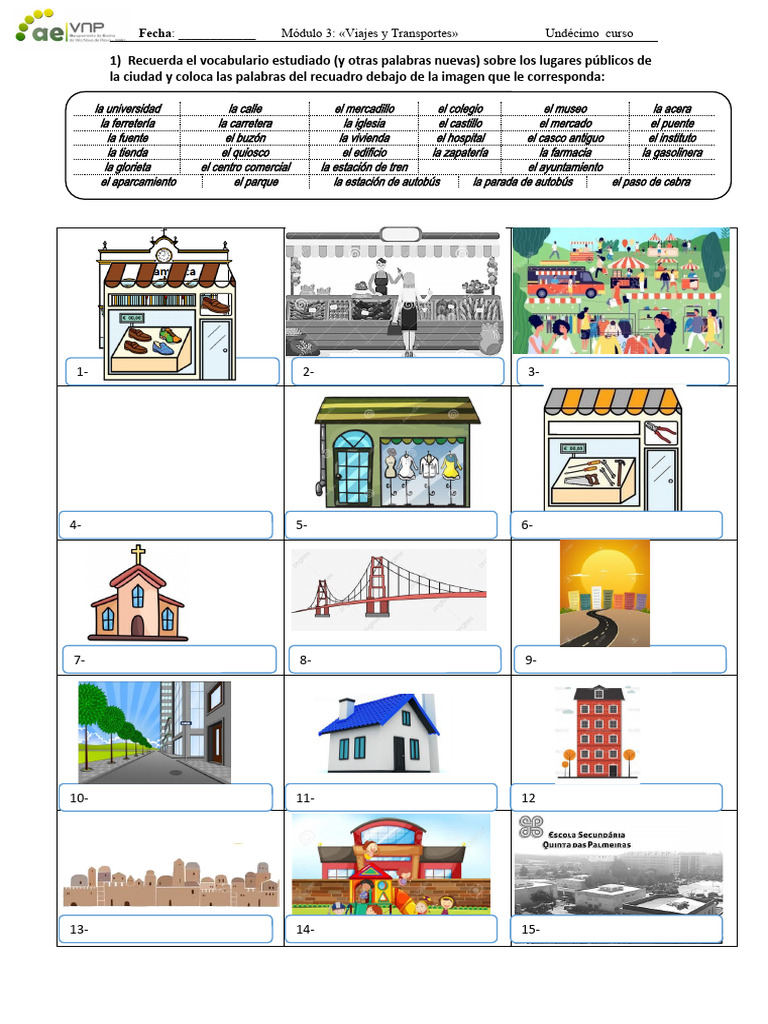 Ficha Vocabulario Ciudad | PDF | Transporte