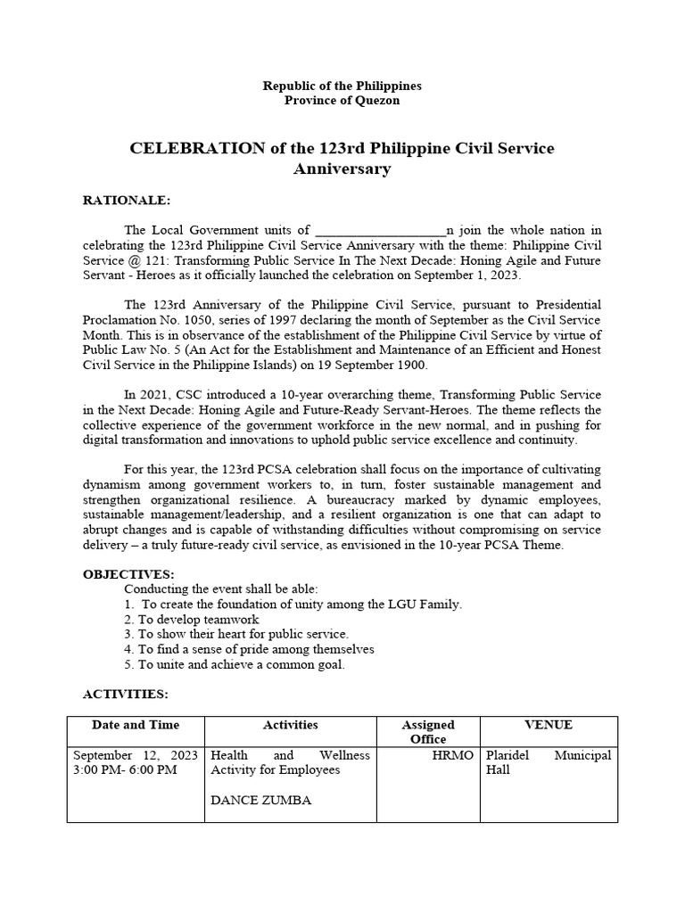 Activity Design - Civil Service Month 2023 | PDF | Civil Service ...