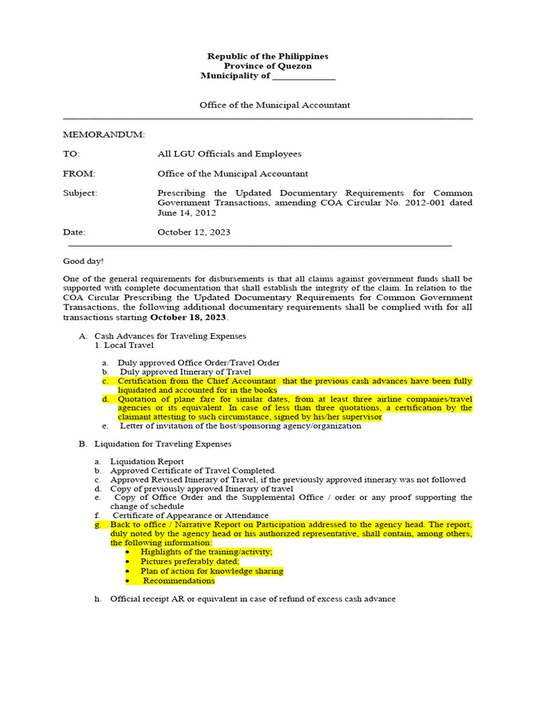 Memo - Office of The Municipal Accountant | PDF | Procurement | Economies
