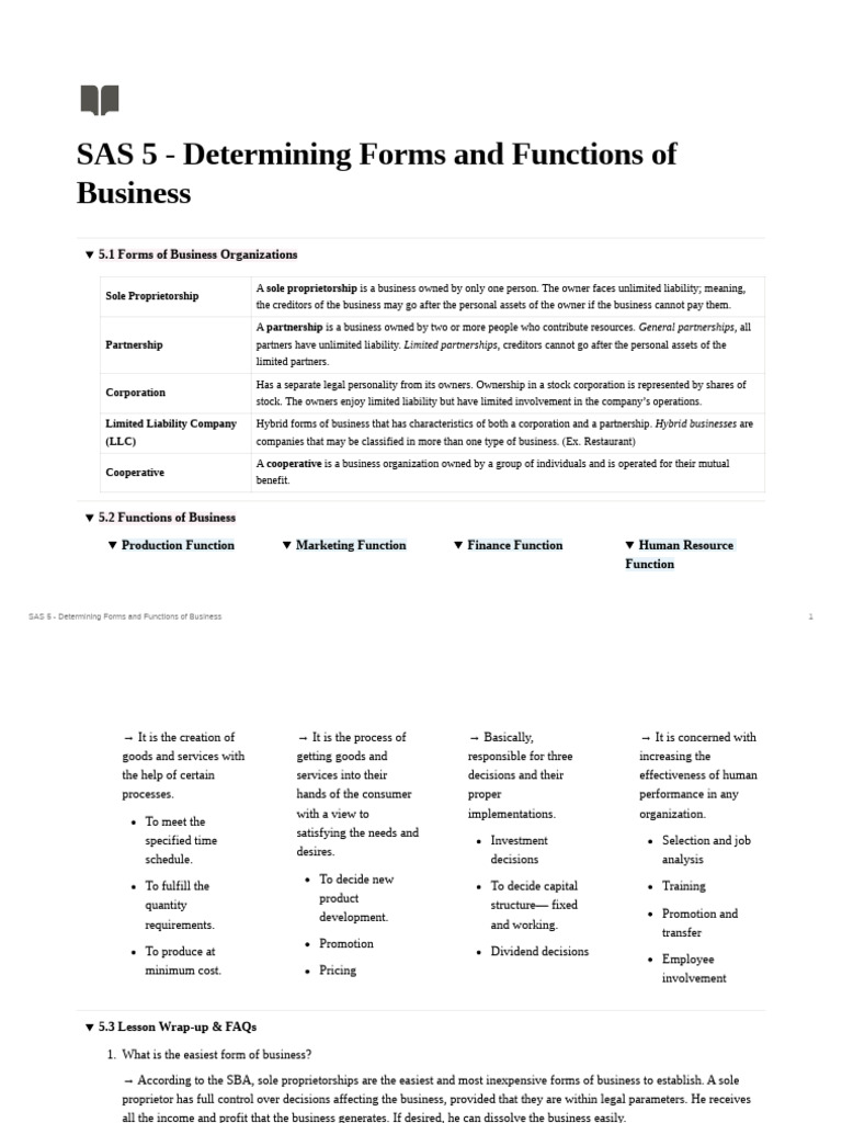 [APP 004] SAS 5 - Determining Forms and Functions of Business | PDF ...