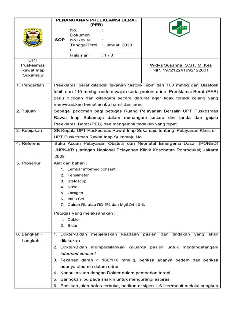 Sop Peb Puskesmas Sukamaju | PDF