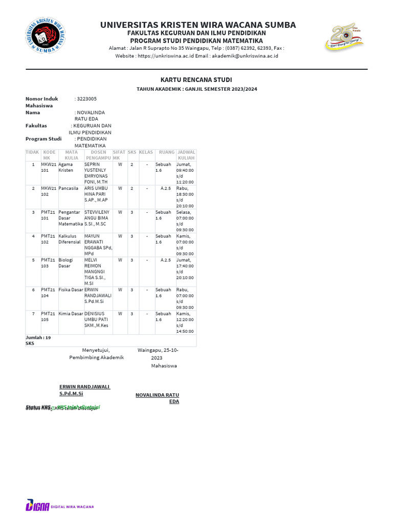 Kartu Rencana Studi 20231 | PDF