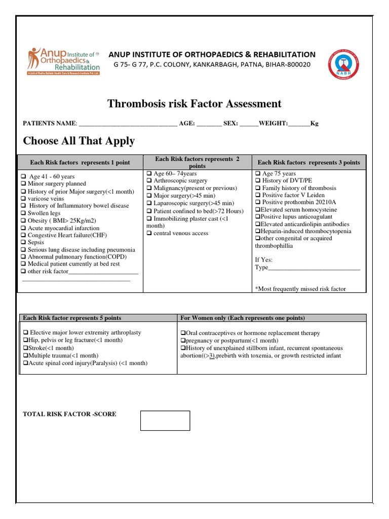 Thrombosis Risk Factor Assessment Form | Download Free PDF | Thrombosis | Epidemiology