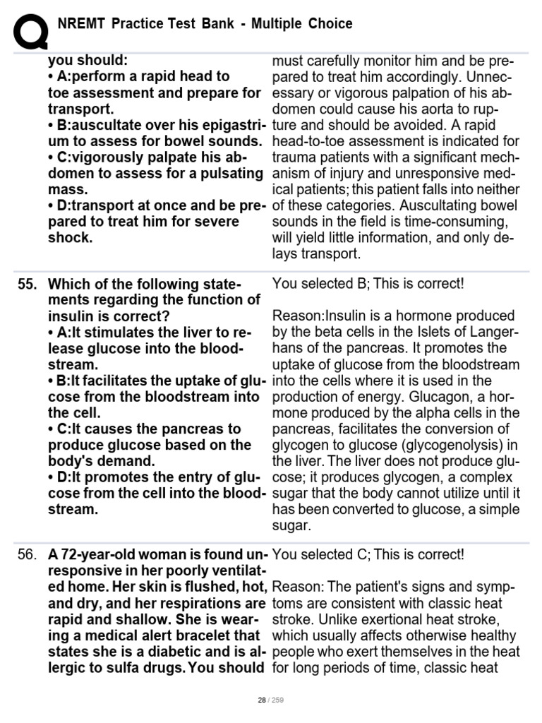 NREMT Practice Test Bank - 4q Multiple Choice-28 | Download Free PDF ...
