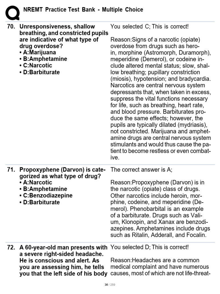 NREMT Practice Test Bank - 4q Multiple Choice-36 | Download Free PDF ...