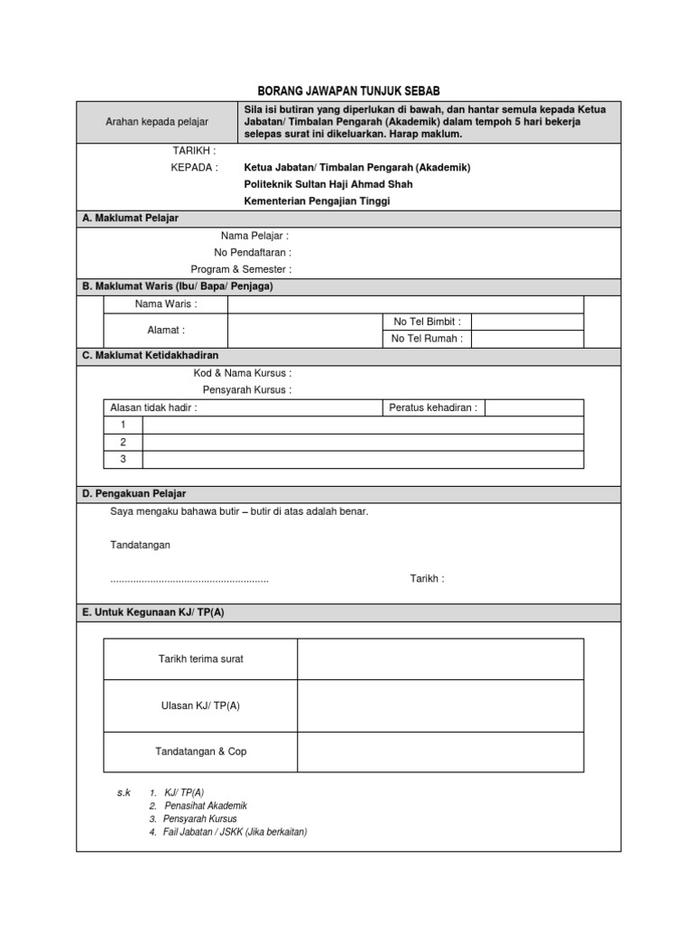 Borang_Jawapan_Tunjuk_Sebab (1) | PDF