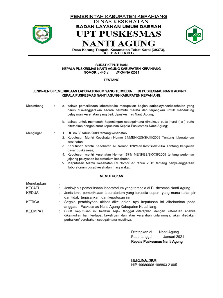 -8.1.1.1 SK JENIS-JENIS PEMERIKSAAN LAB 21 | PDF