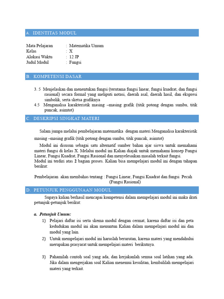 Modul Fungsi Kuadrat | PDF