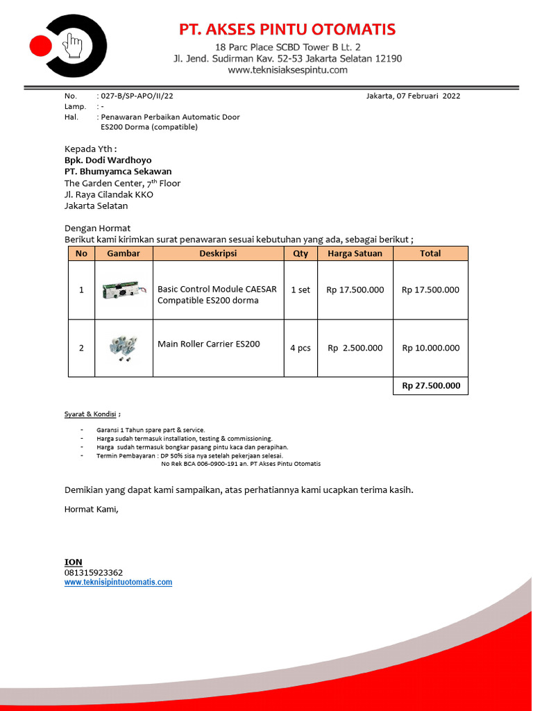 Penawaran Part of ES200 Dorma PT Bhumyamca Sekawan Comp | PDF | Griya & Taman | Komputer