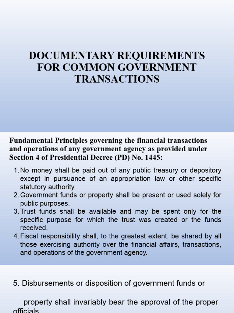 Documentary Requirements For Common Government Transactions | PDF
