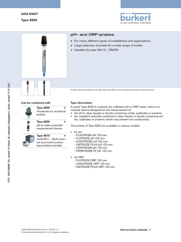 DM Analyzer PH - Type 8203 PH and ORP Probes | PDF | Physical Chemistry | Materials