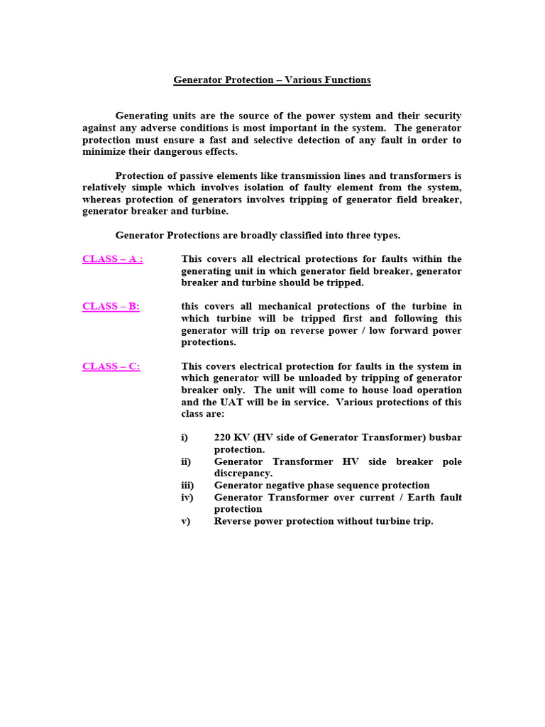 Generator Protection (Easy) | PDF