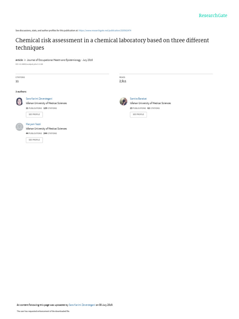 Chemical Risk Assessment in A Chemical Laboratory | PDF