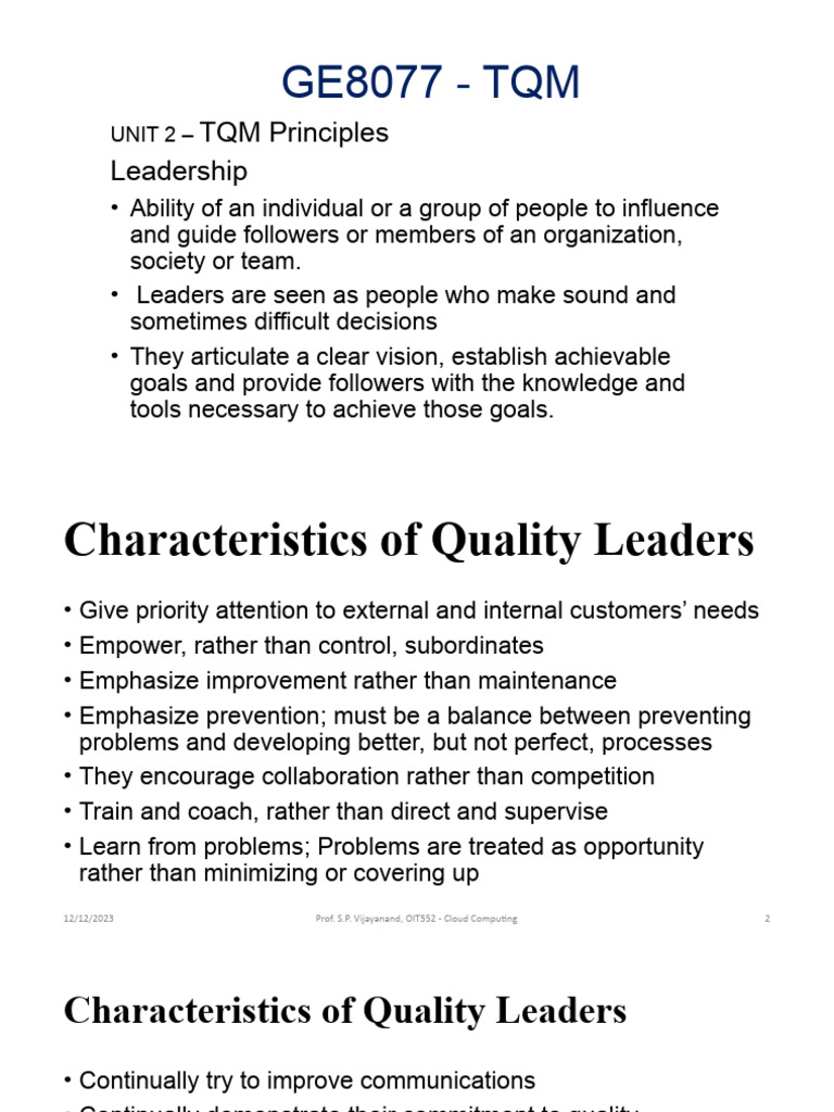 TQM Unit 2 | PDF | Leadership | Motivation