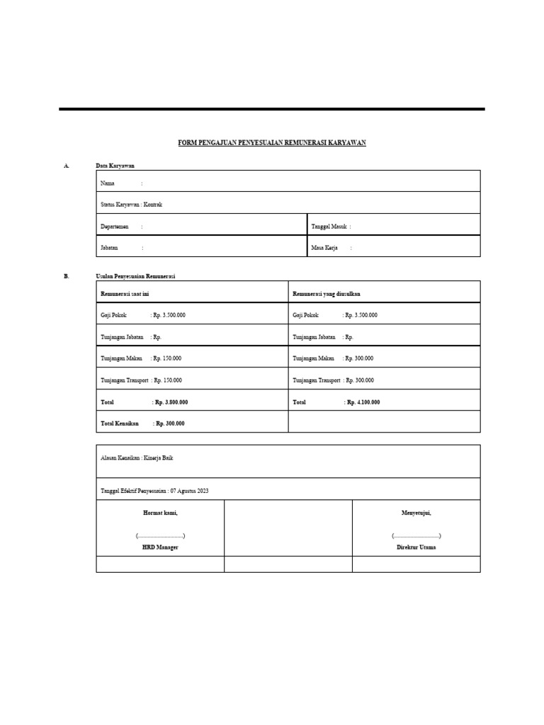 Contoh FORM PENGAJUAN PENYESUAIAN REMUNERASI | PDF
