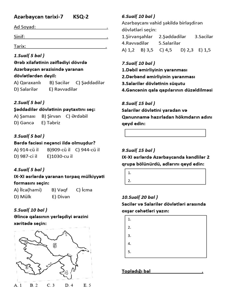 Azərbaycan Tarixi-7 KSQ-2 | PDF