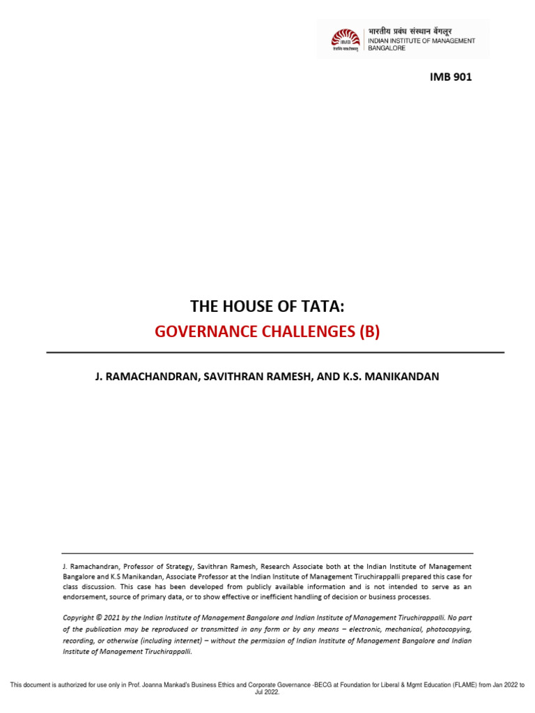 THE HOUSE OF TATA - GOVERNANCE CHALLANGES (B) | PDF THE HOUSE OF TATA - GOVERNANCE CHALLANGES (B) | PDF