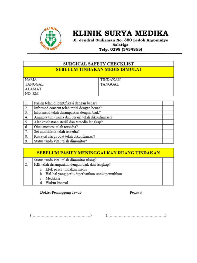 Surgical Safety Checklist | PDF
