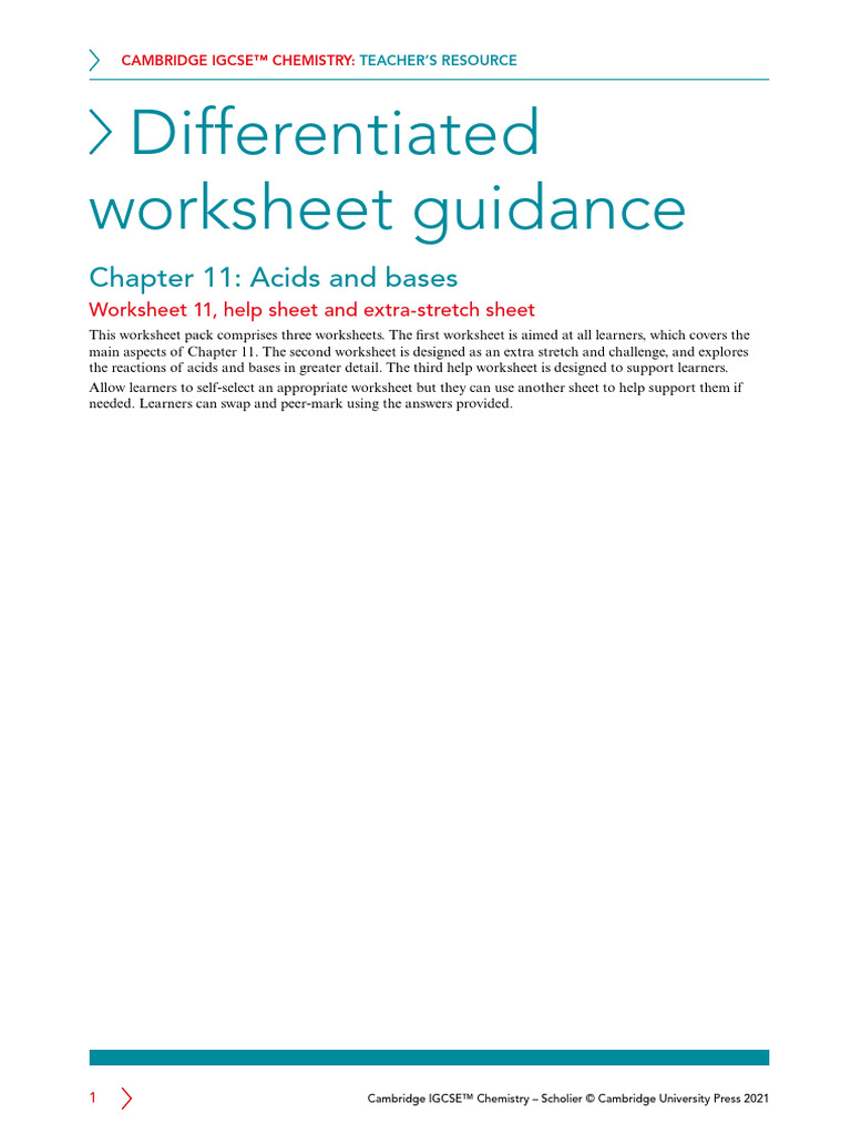 Igcse Chemistry 5ed TR Differentiated Worksheet Guidance 11 | PDF Igcse Chemistry 5ed TR Differentiated Worksheet Guidance 11 | PDF