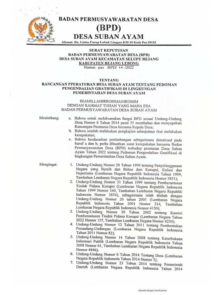 Surat Keputusan BPD | PDF