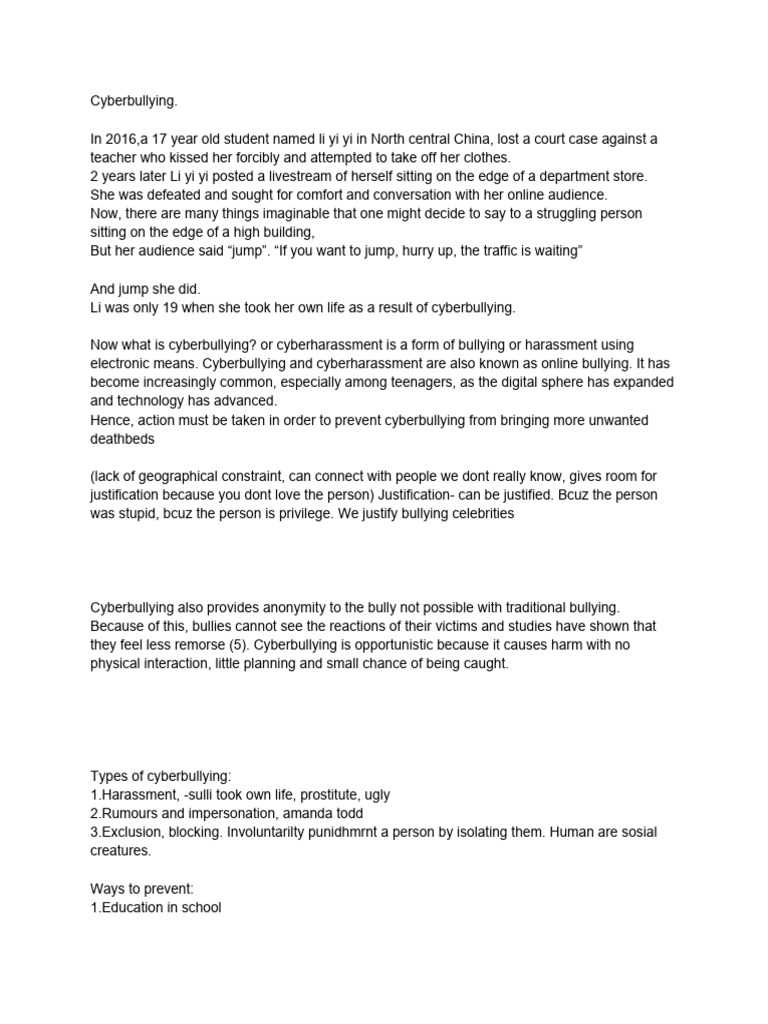 Cyberbullying Speech Outline | PDF