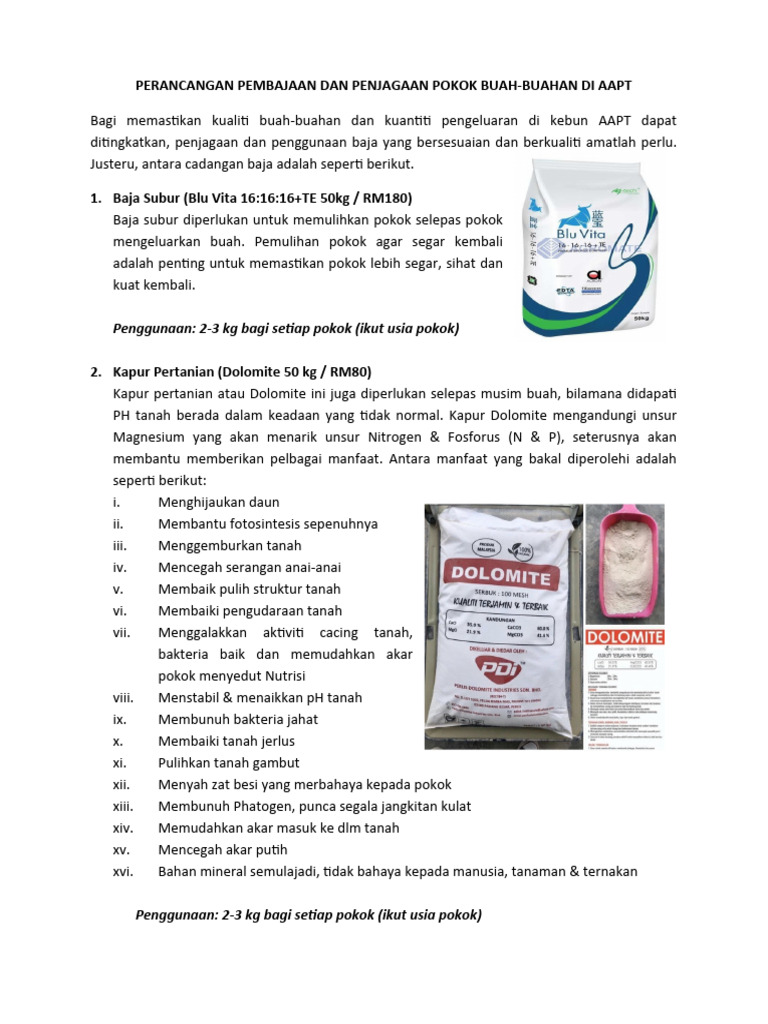 Perancangan Pembajaan Dan Penjagaan Pokok Buah | PDF