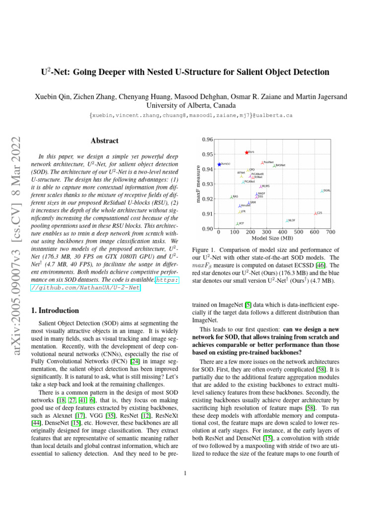 U - Net: Going Deeper With Nested U-Structure For Salient Object Detection | PDF