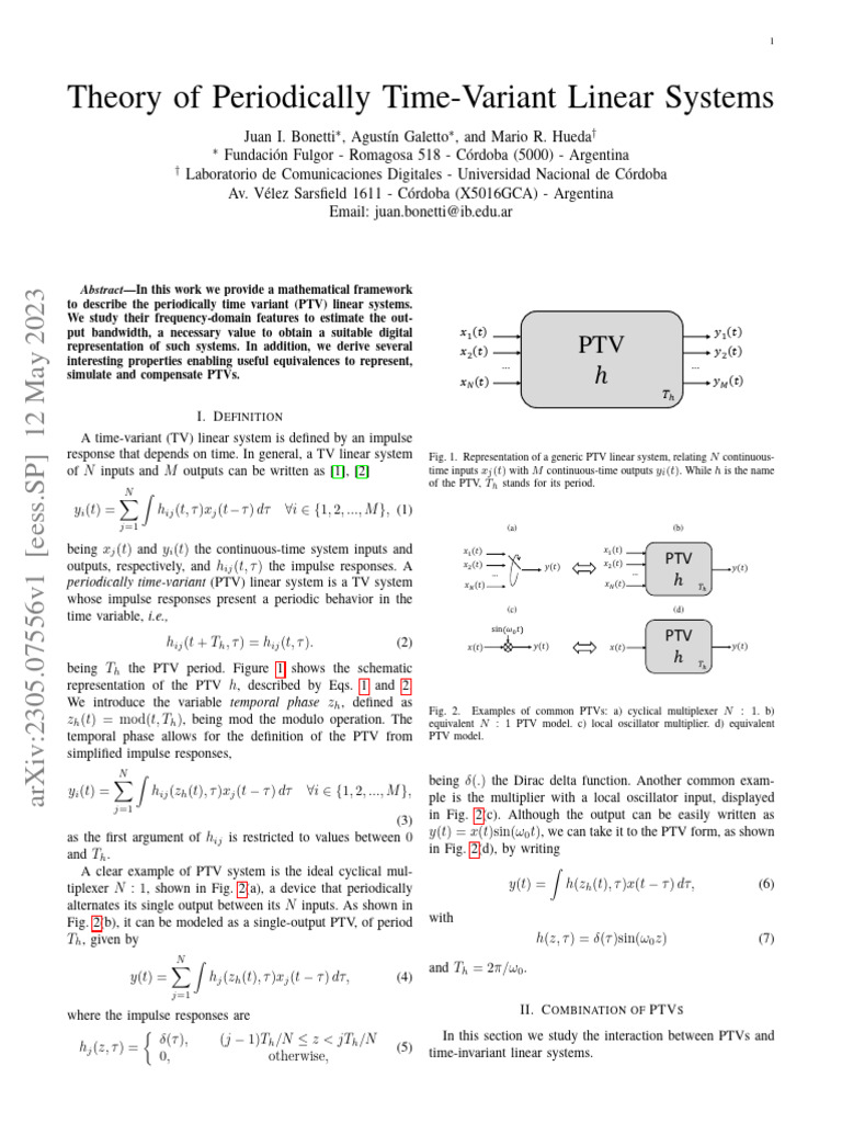 Theory Of Periodically Time Variant Linear Systems Pdf Electrical