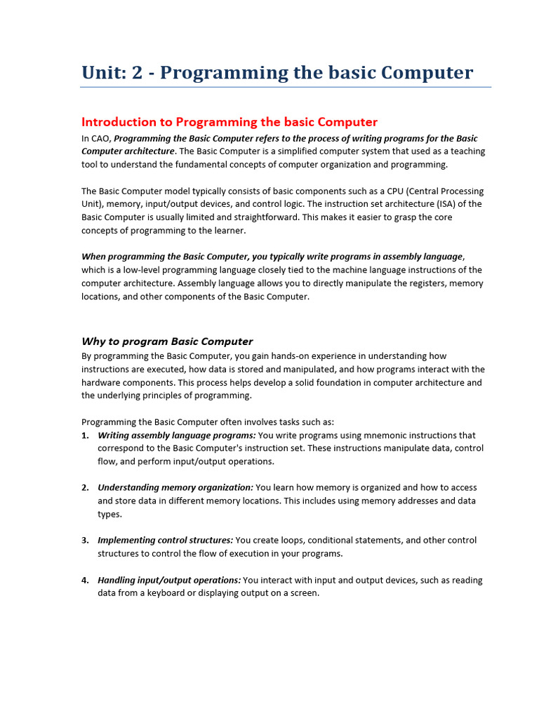 Computer Architecture Organization Unit 2 Pdf Assembly Language Central Processing Unit