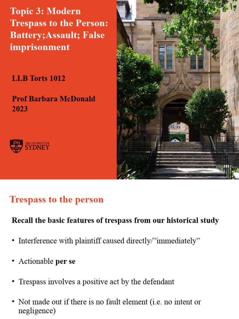 Topic 3 LLB Torts Trespass To Person | PDF | Civil Law (Legal System) | Ethical Principles