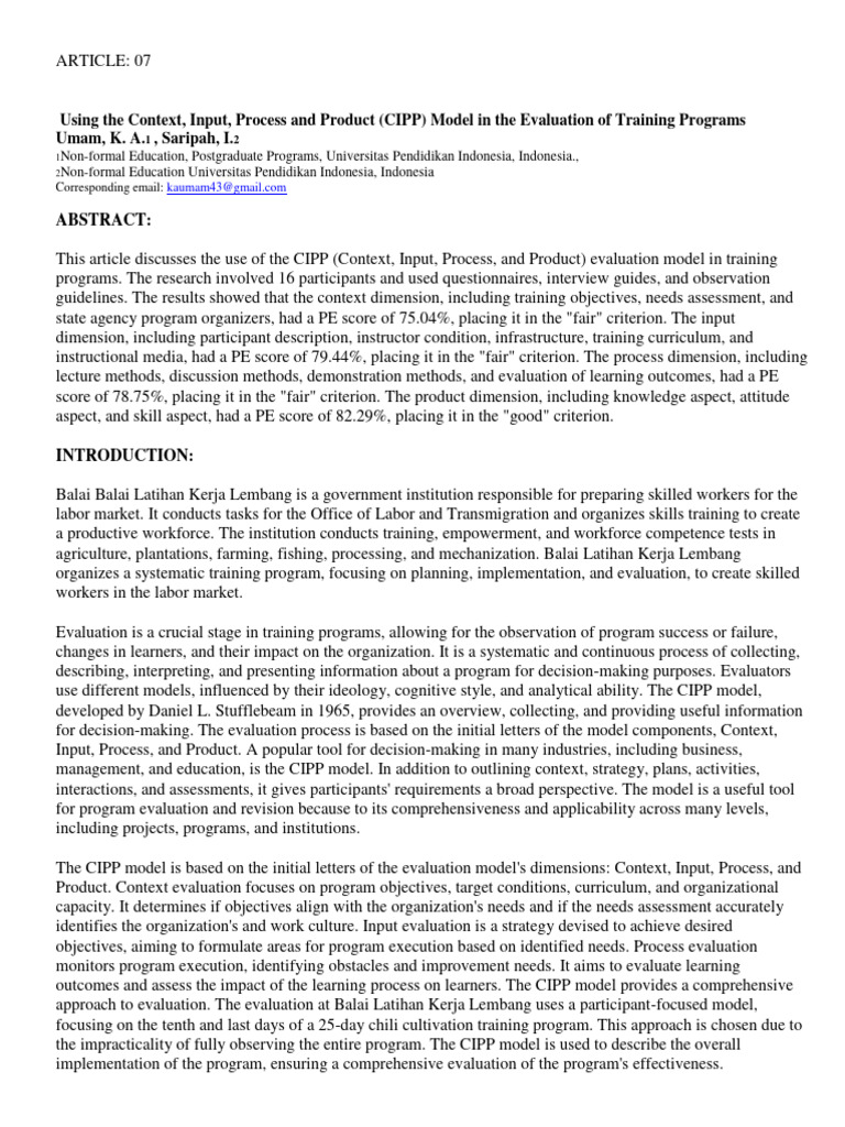 CIPP Model in Training Evaluation | PDF