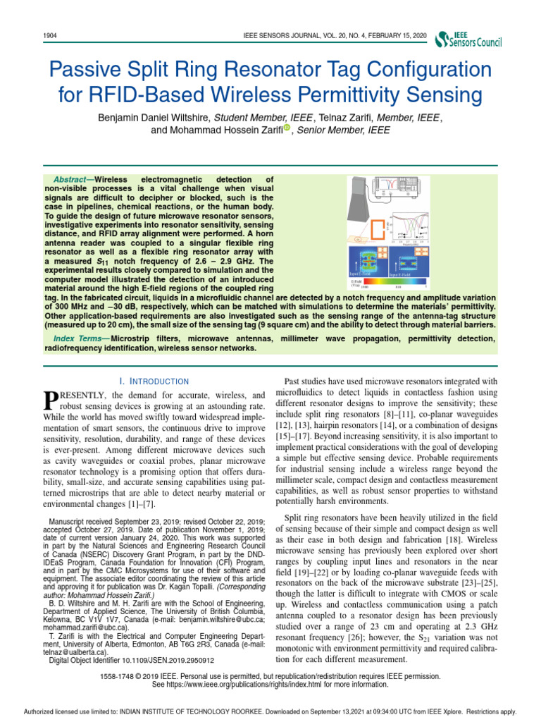 Passive Split Ring Resonator Tag Configuration For RFID-Based Wireless ...