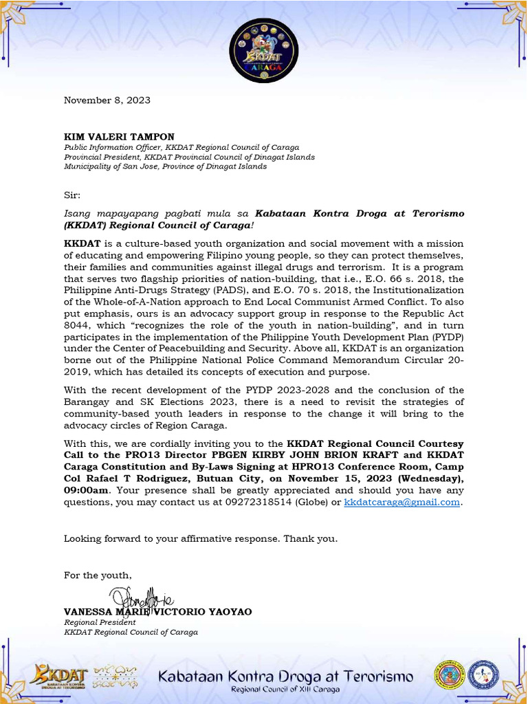 Kimmy - Letter KKDAT Courtesy and CBL Signing | PDF