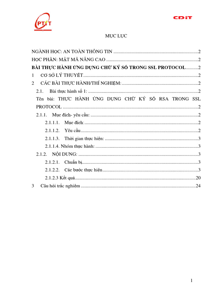 Mật Mã Học Nâng Cao - thực Hành Ứng Dụng Chữ Ký Số Rsa Trong Ssl Protocol | PDF
